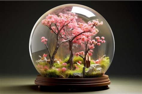 Premium AI Image Illustration Of A Tree In A Crystal Ball With A Lot Of Flowers