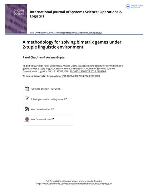 Pdf A Methodology For Solving Bimatrix Games Under 2 Tuple Linguistic Environment