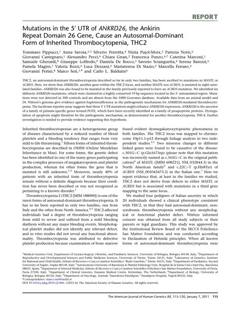 Pdf Mutations In The 5′ Utr Of Ankrd26 The Ankirin Repeat Domain 26 Gene Cause An Autosomal