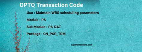 OPTQ SAP Tcode For Maintain WBS Scheduling Parameters