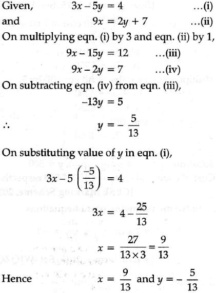 Solve The Following Pairs Of Linear Equations By Elimination Method And The Substitution Method