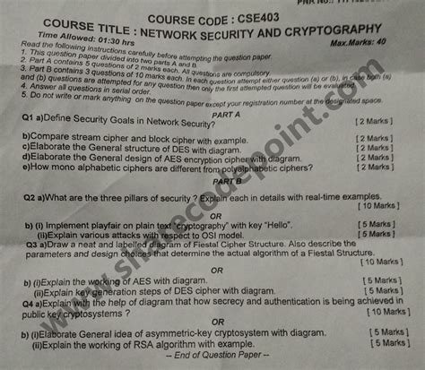 CSE Network Security And Cryptography Mid Term Exam Question Paper CSE Lpu Question