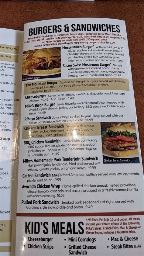 Menu At Montana Mikes Steakhouse Anderson