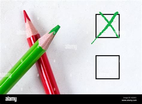 Green And Red Pencils With Marking Checkbox Concept For Customer Satisfaction Survey Education