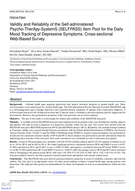 Pdf Validity And Reliability Of The Self Administered Psycho Therapy