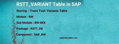 RSTT VARIANT SAP Table For Trace Tool Variants Table