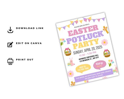Editable Easter Potluck Invitation Easter Sunday Church Flyer Easter