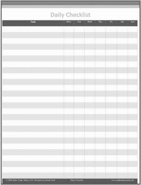Excel Templates Format Daily Checklist Templates