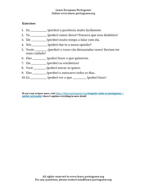 Irregular Verbs In Portuguese Perder And Poder Author Mia Pdf