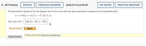 solved find parametric equations for the tangent line to the
