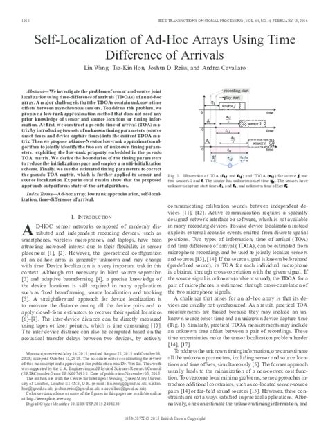 Pdf Self Localization Of Ad Hoc Arrays Using Time Difference Of Arrivals