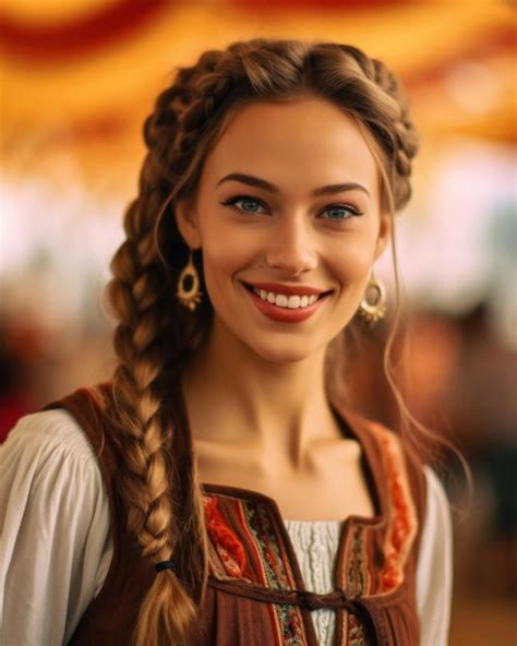 Traditional German Woman Wearing Halfbody Portrait Ai Generated