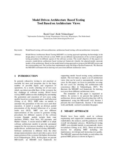 Pdf Model Driven Architecture Based Testing Tool Based On