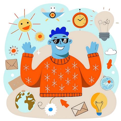 Playful Illustration Of A Joyful Character Surrounded By Fun Objects