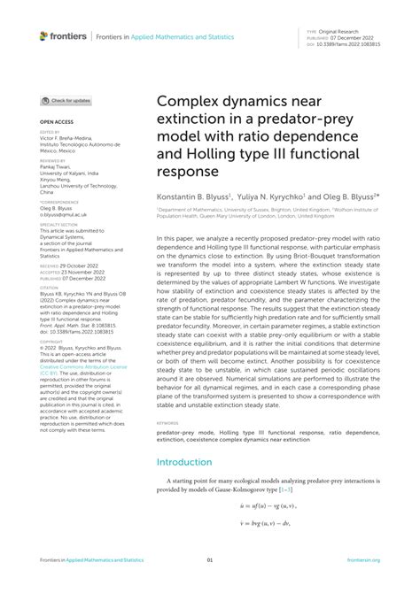 Pdf Complex Dynamics Near Extinction In A Predator Prey Model With