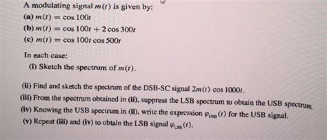 solved a modulating signal m t is given by a m t cos