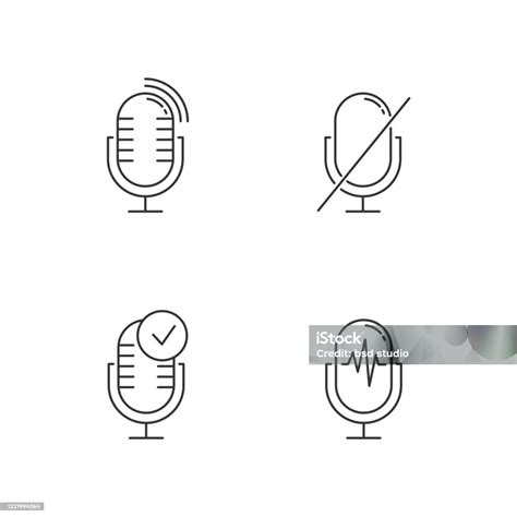 모드 선형 아이콘을 사용하는 마이크 설정 음성 제어 사운드 레코더 설치 음성 인식 프로세스 가는 선 윤곽심 격리된 벡터 개요