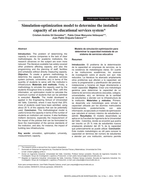 PDF Simulation Optimization Model To Determine The Installed Capacity Of An Educational