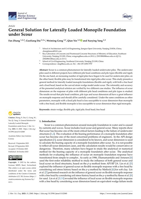 Pdf General Solution For Laterally Loaded Monopile Foundation Under Scour