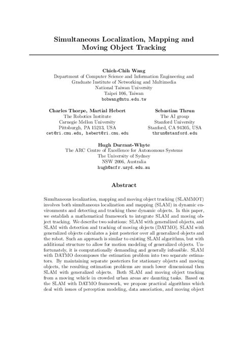 pdf simultaneous localization mapping and moving object tracking