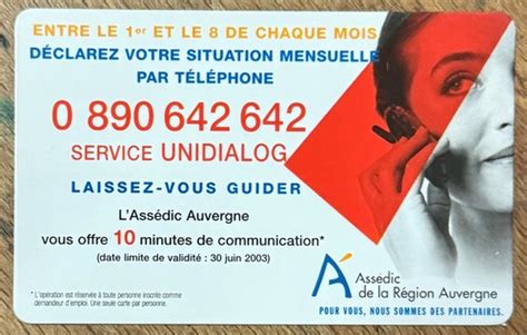 Assedic 30062003 Cod Carte PrepayÉe Prepaid Scheda Carta Calling Card