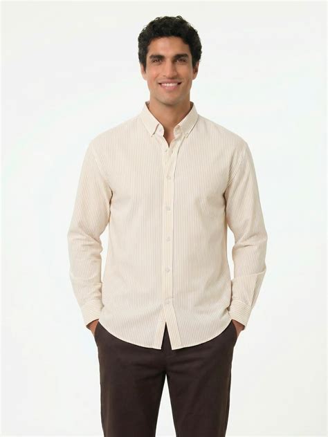 Oxford Shirt Soft Beige Stripe Tuxes
