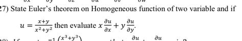 27 State Eulers Theorem On Homogeneous Function Of Two Variable And If