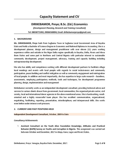 Capacity Statement And Cv Of Dirikebamor Preye Pdf Survey Methodology Methodology