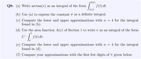 Solved A Write Arctan X As An Integral Of The Form Z
