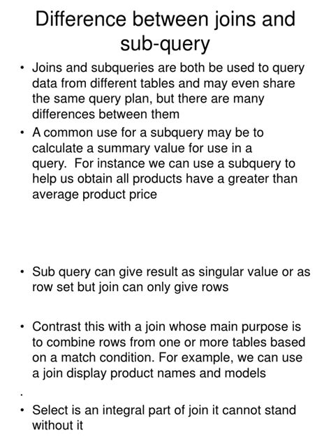 Difference Between Joins And Sub Query Pdf