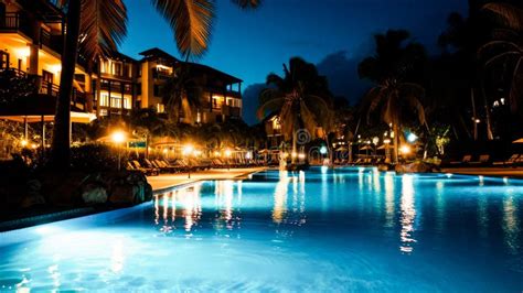 Tropical Resort Poolside At Night Stock Image Image Of Peaceful