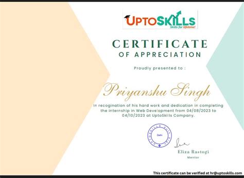 Priyanshu Singh On Linkedin Internship Certification