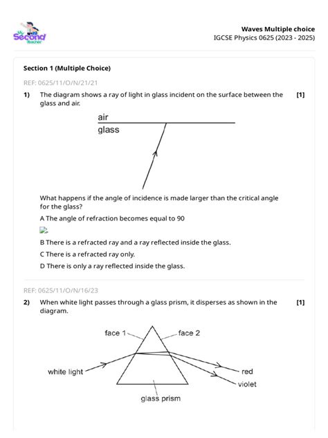 Waves Multiple Choice Question Paper Pdf Waves Refraction