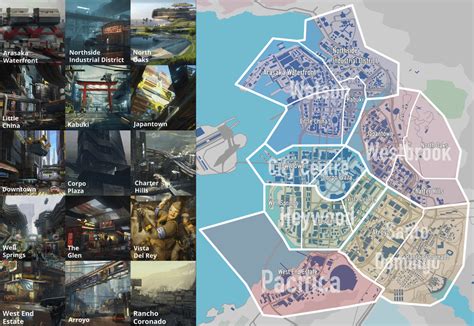 Cyberpunk 2077 World Map Shows Off Night Citys Dense 15 Districts
