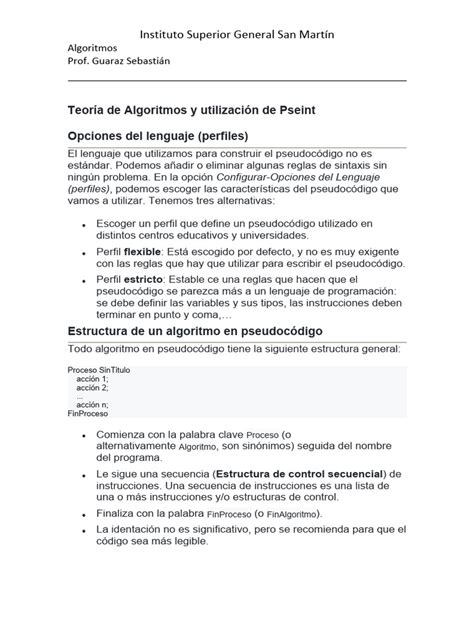 Teoria Pseint Pdf Algoritmos Lenguaje De Programación