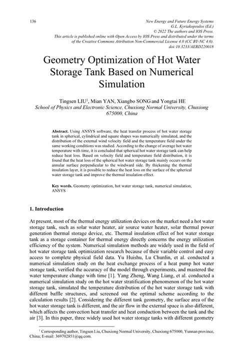 Pdf Geometry Optimization Of Hot Water Storage Tank Based On