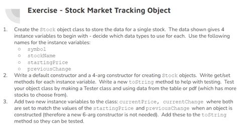 Solved Exercise Stock Market Tracking Object 1 O O 0 O Chegg Com