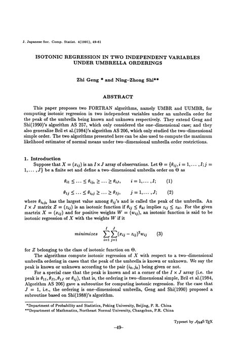 Pdf Isotonic Regression In Two Independent Variables Under Umbrella