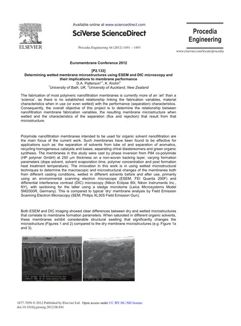 Pdf Determining Wetted Membrane Microstructures Using Esem And Dic