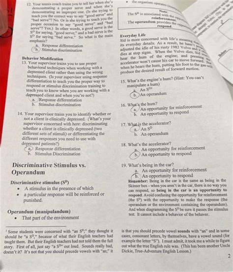 Solved Conceptual Work Sheets For Basic Stimulus Control