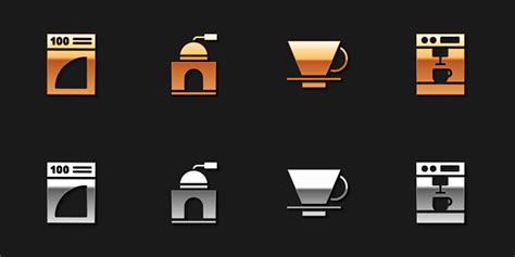 세트 커피 종이 필터 수동 커피 분쇄기 V60 메이커 및 기계 아이콘 벡터 가리기에 대한 스톡 벡터 아트 및 기타 이미지 가리기 건강관리와 의술 고풍스런 Istock