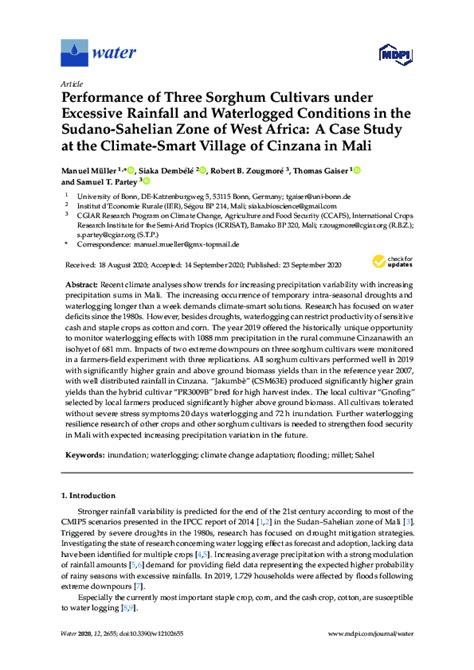 Performance Of Three Sorghum Cultivars Under Excessive Rainfall And