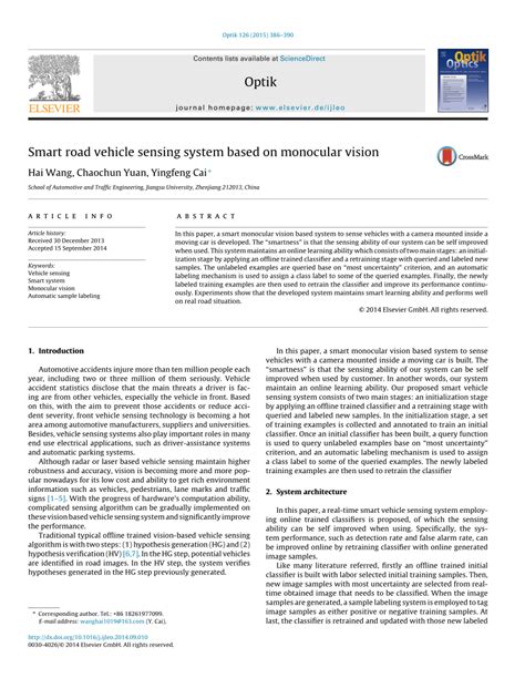 Pdf Smart Road Vehicle Sensing System Based On Monocular Vision