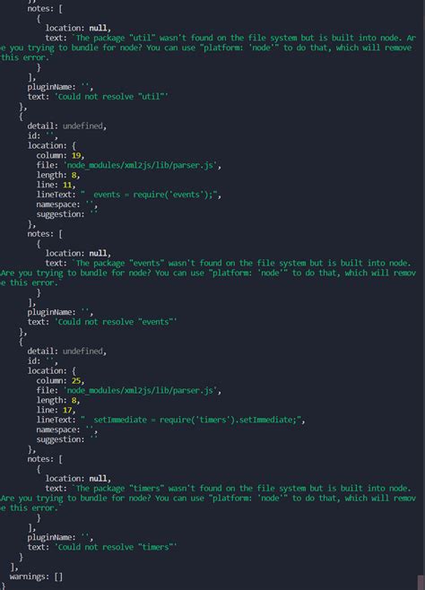 The Package X Wasnt Found On The File System But Is Built Into Node · Issue 2717 · Evanw