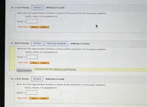Solved Write The First Trigonometric Function In Terms Of