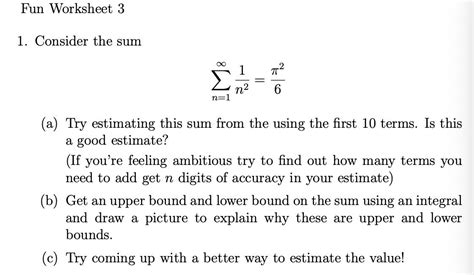 Solved Fun Worksheet Consider the sum Σ Ĉ n n Chegg