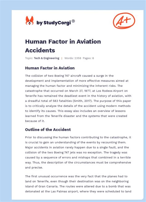 Human Factor In Aviation Accidents Free Essay Example