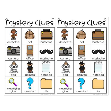 Themed Vocabulary Word Lists Mystery Clues Lucky Little Learners
