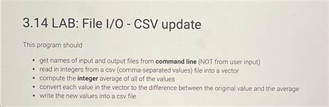 Solved 3 14 LAB File I O CSV UpdateThis Program Chegg Com