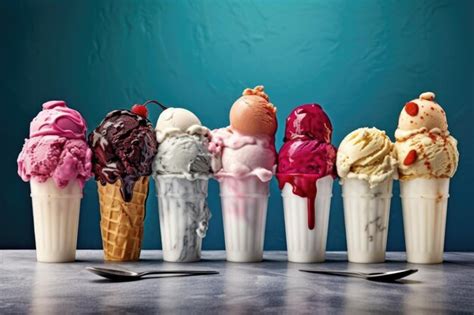 Premium AI Image Different Ice Cream Flavors In A Row With Scoops